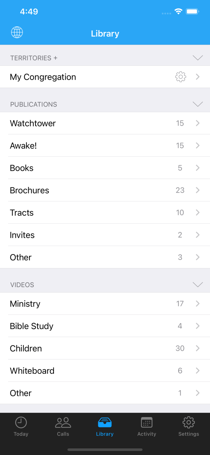 Library Menu - ServicePlanner